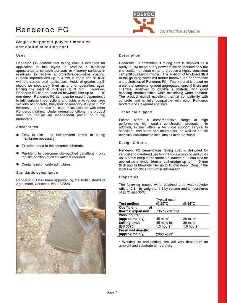 Single component polymer modified cementitious fairing coat for filling ...
