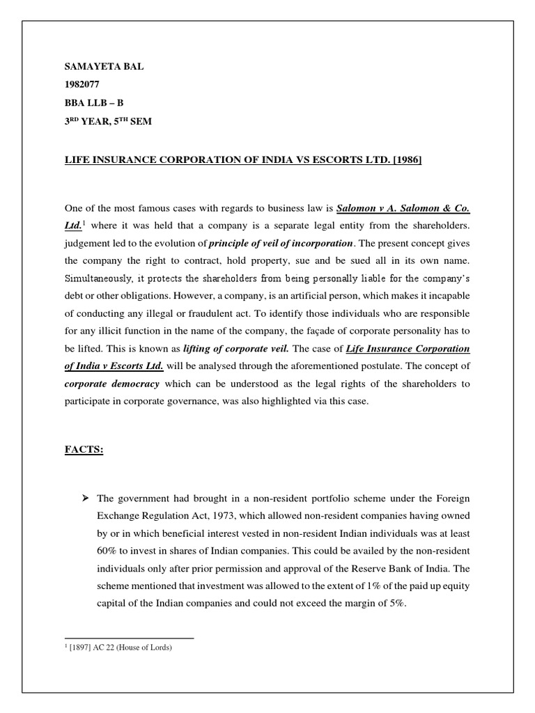 LIC V Escorts PDF | PDF | Reserve Bank Of India | Corporations