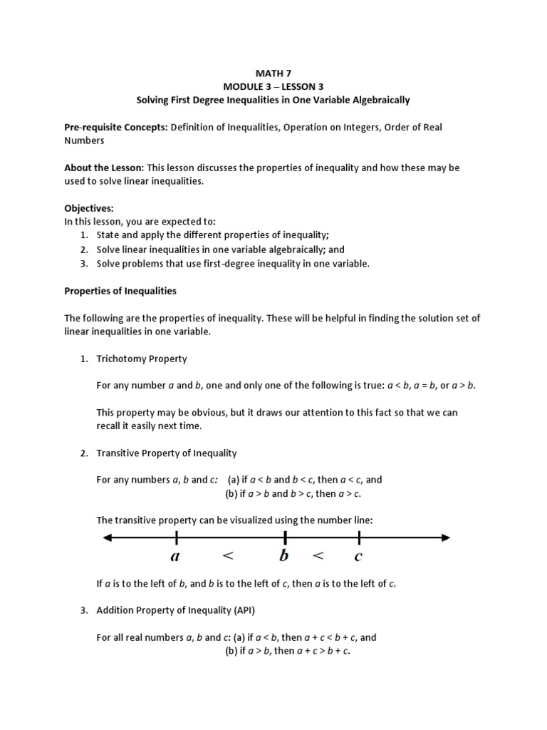 Solving First-Degree Inequalities | PDF | Inequality (Mathematics ...