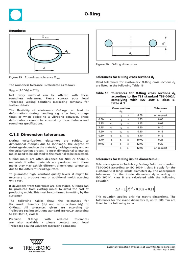 Std. O-Ring Tolerances | PDF | Engineering Tolerance | Applied And ...