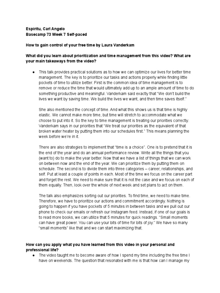 Espiritu, Carl Angelo - How To Gain Control of Your Free Time | PDF | Human Nature | Cognition