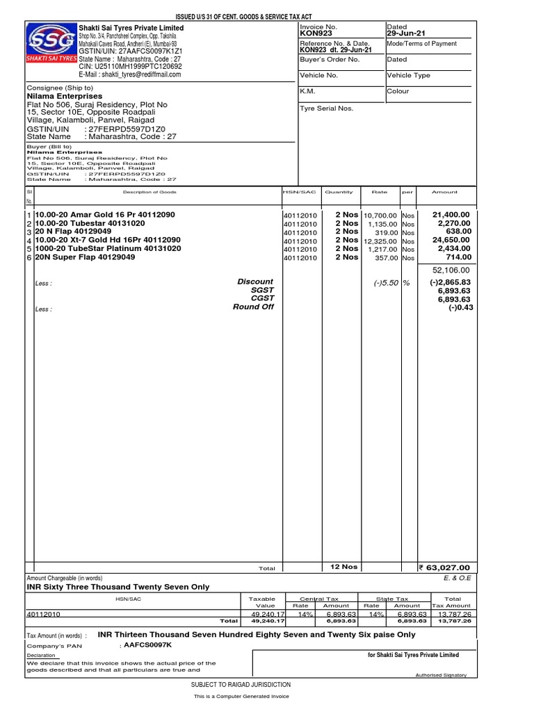 Discount SGST CGST Round Off: Buyer (Bill To) | PDF | Market (Economics ...