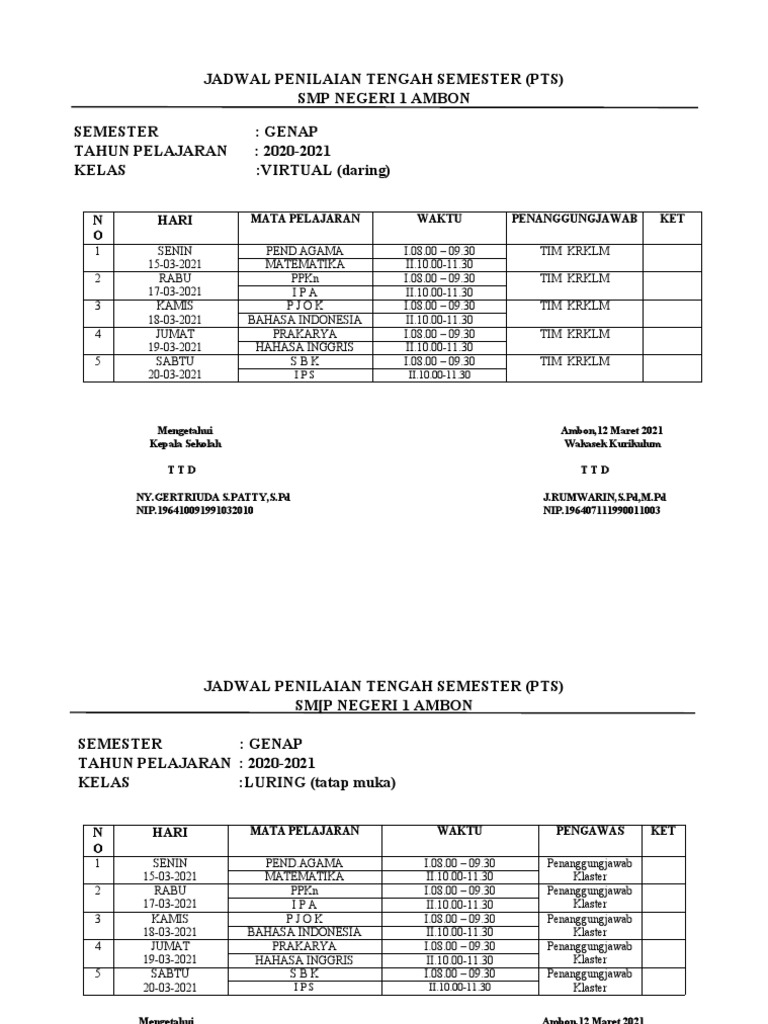 Jadwal PTS GNP 2021 | PDF