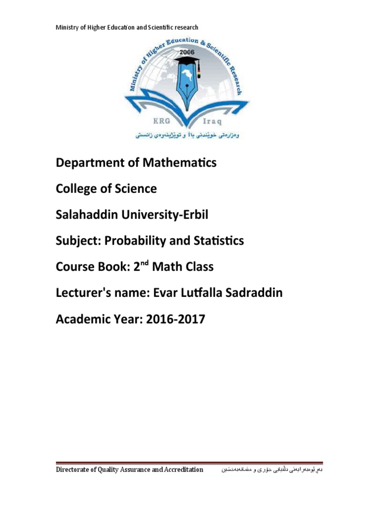 Probability and Statistics Course Book | PDF | Probability Distribution ...
