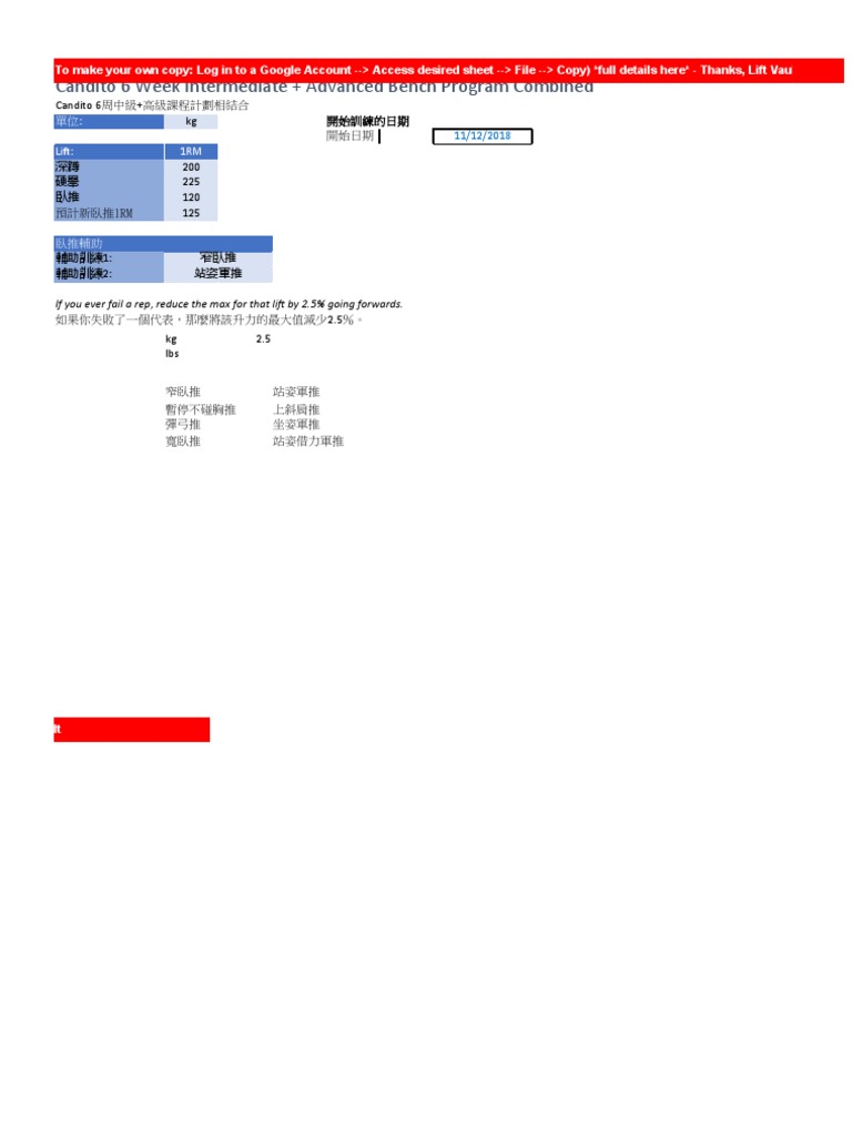 Candito 6 Week Intermediate + Advanced Bench Program Combined | PDF