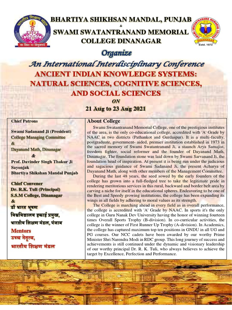 Ancient Indian Knowledge Systems Natural Sciences, Cognitive Sciences ...