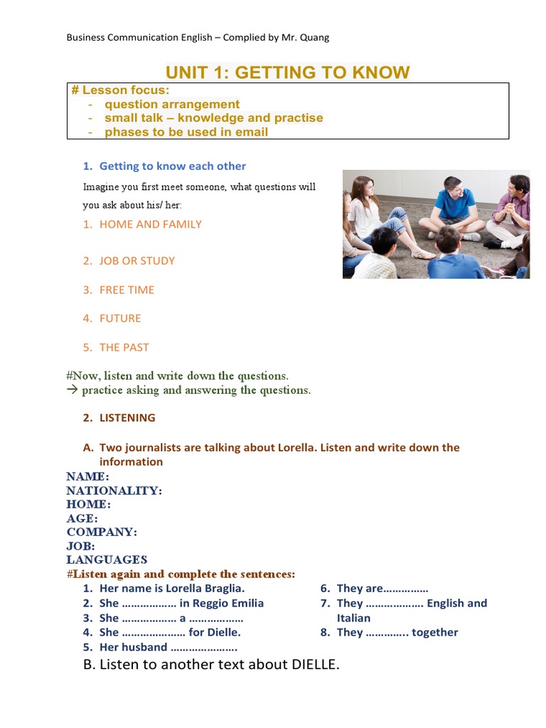 UNIT 1 - Getting To Know | PDF | Question | Noun