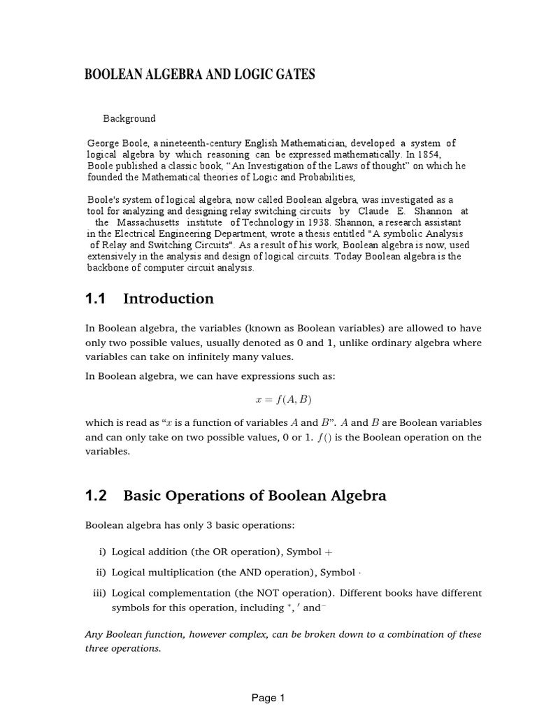 Boolean Algebra and Logic Gates | PDF | Logic Gate | Integrated Circuit