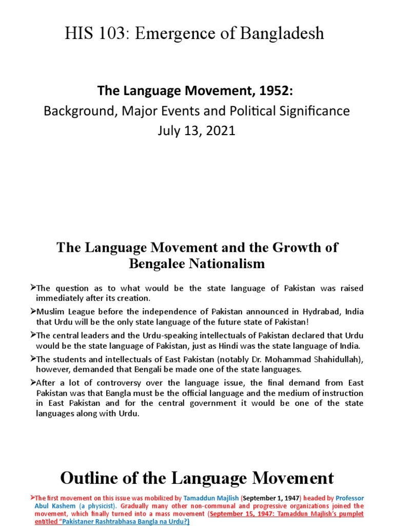 HIS103, L-10, Language Movement 1952 | PDF | Bangladesh | Pakistan