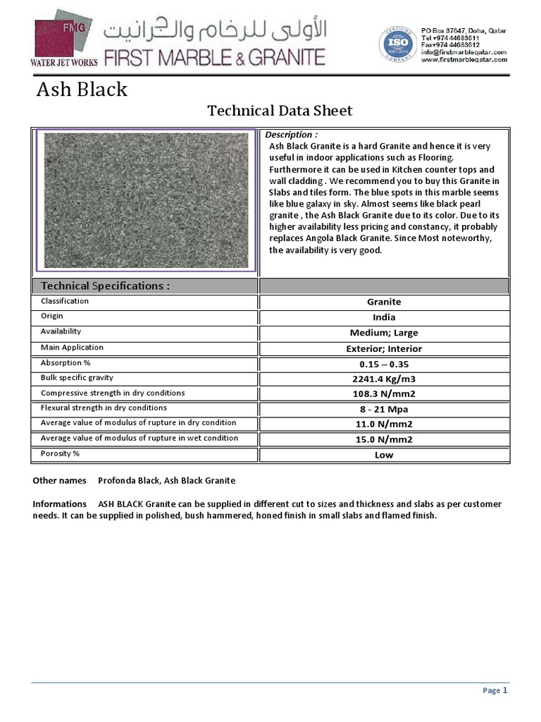 Technical Data - Ash Black Granite | PDF | Granite | Building Engineering