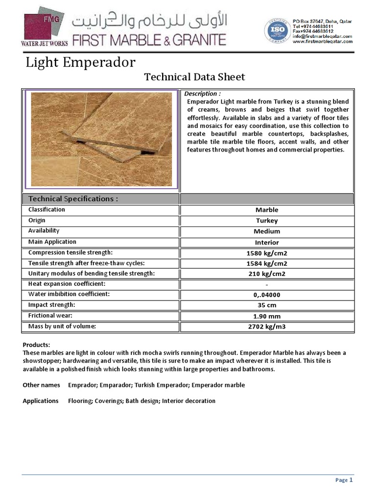Technical Data - Light Emperador Marble | PDF | Tile | Building Engineering
