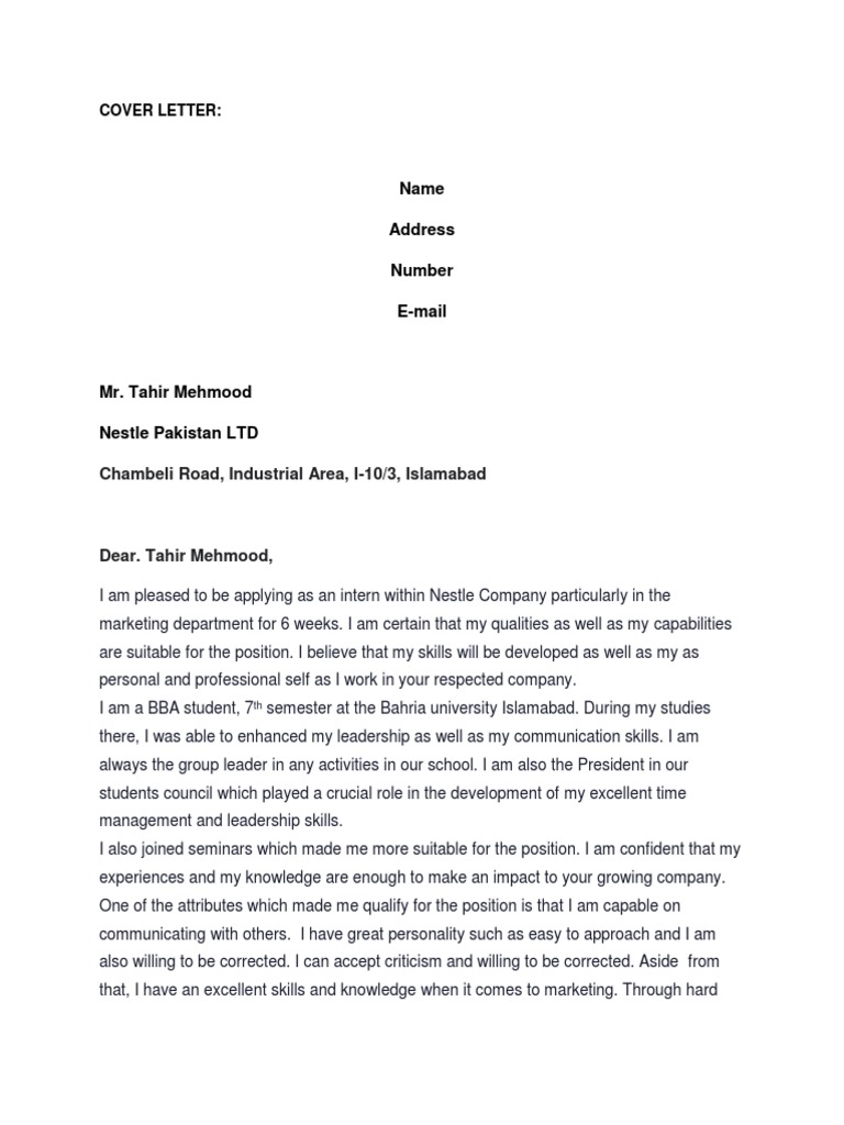 Nestle Cover Letter | PDF
