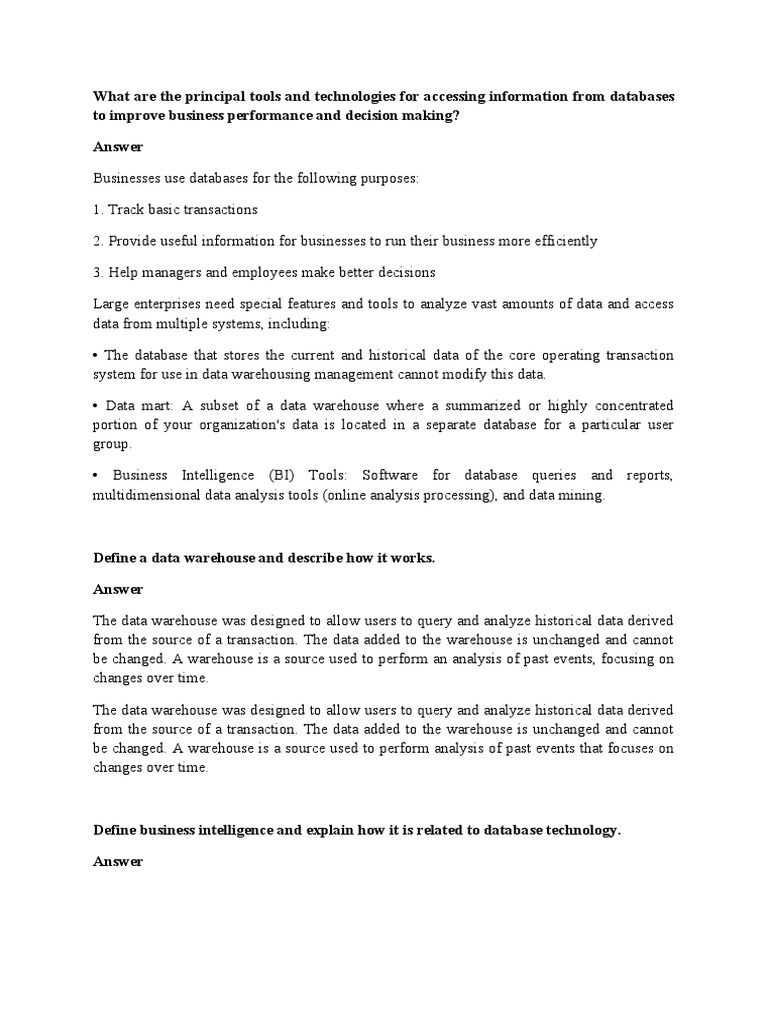 What Are The Principal Tools and Technologies For Accessing Information From Databases To ...