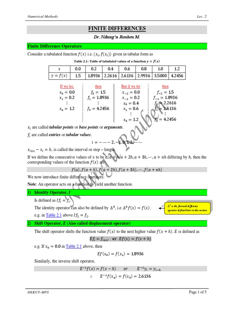 SMA 3261 Lecture 2 Finite Differences | PDF | Finite Difference | Function (Mathematics)