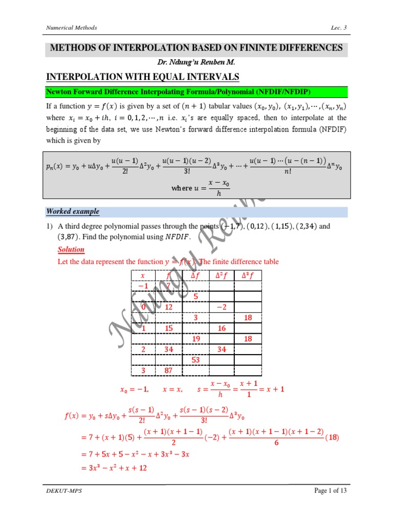 SMA 3261 - Lecture 3 - NFDIF - NBDIF - Stirlings - Divided - Differences | PDF | Finite ...