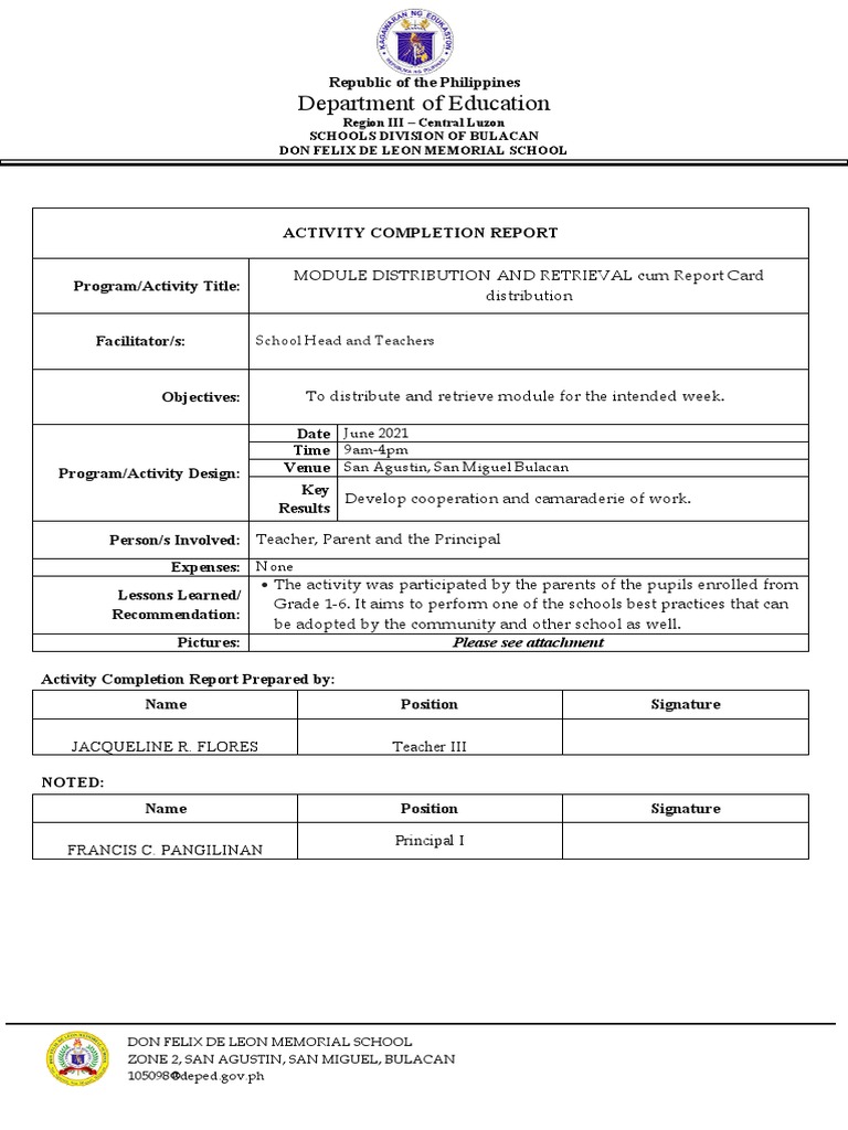Module and Report Card Distribution | PDF | Self-Improvement | Wellness