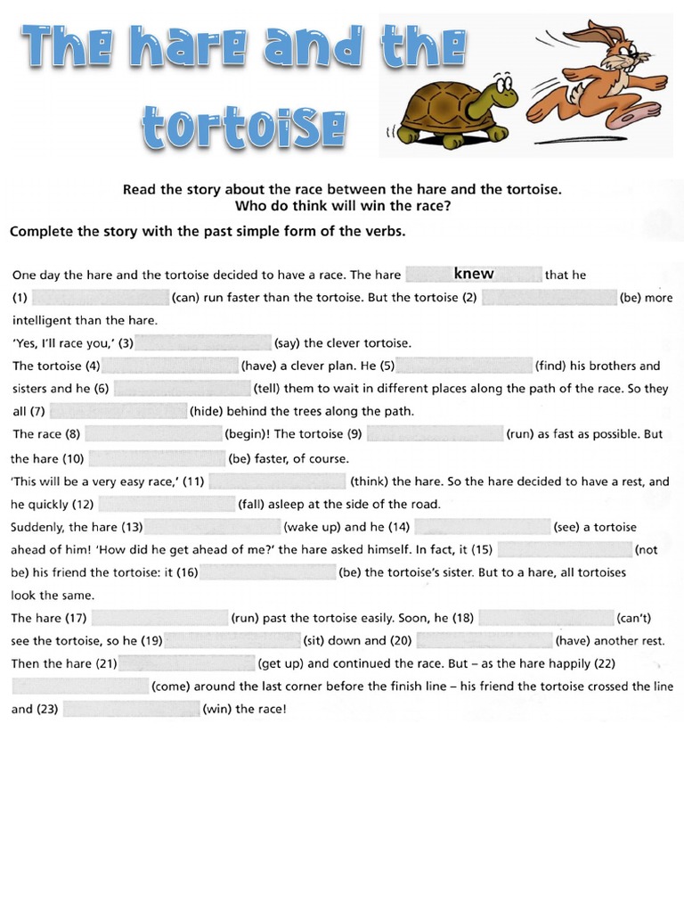 The Hare and The Tortoise Past Simple Grammar Drills Reading ...