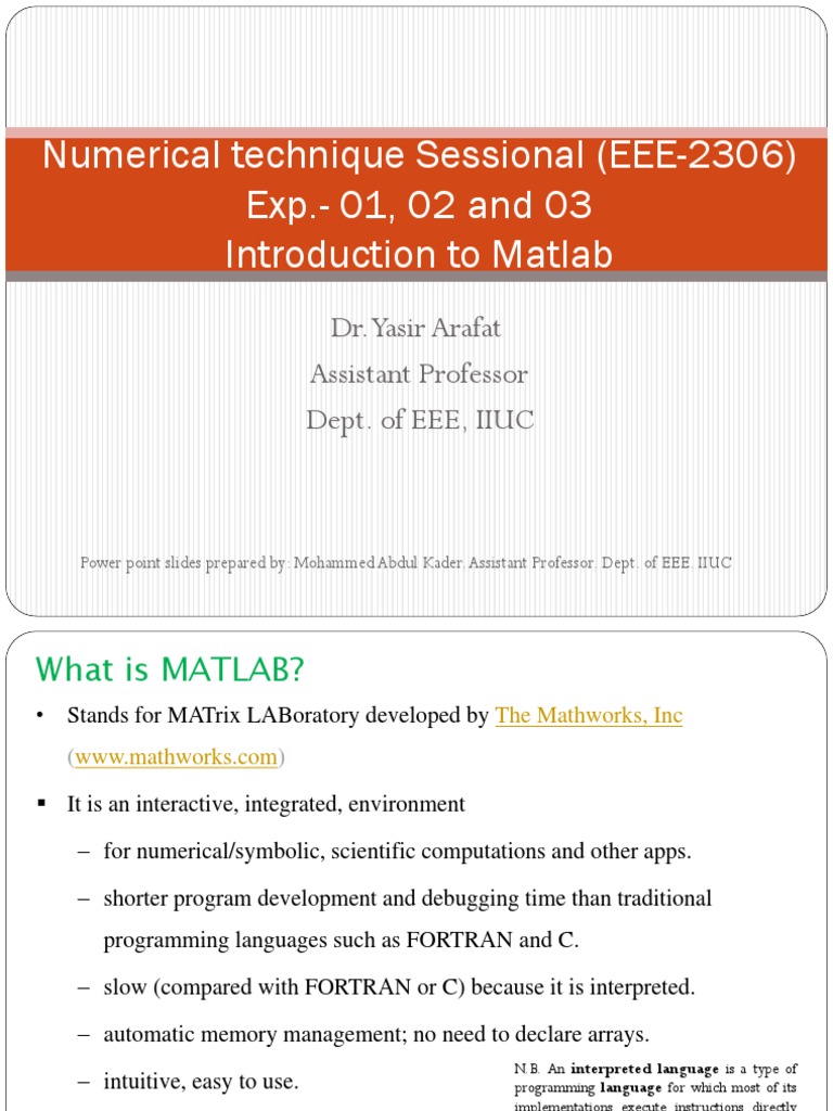 Numerical Technique Sessional (EEE-2306) Exp.-01, 02 and 03 Introduction To Matlab | PDF ...