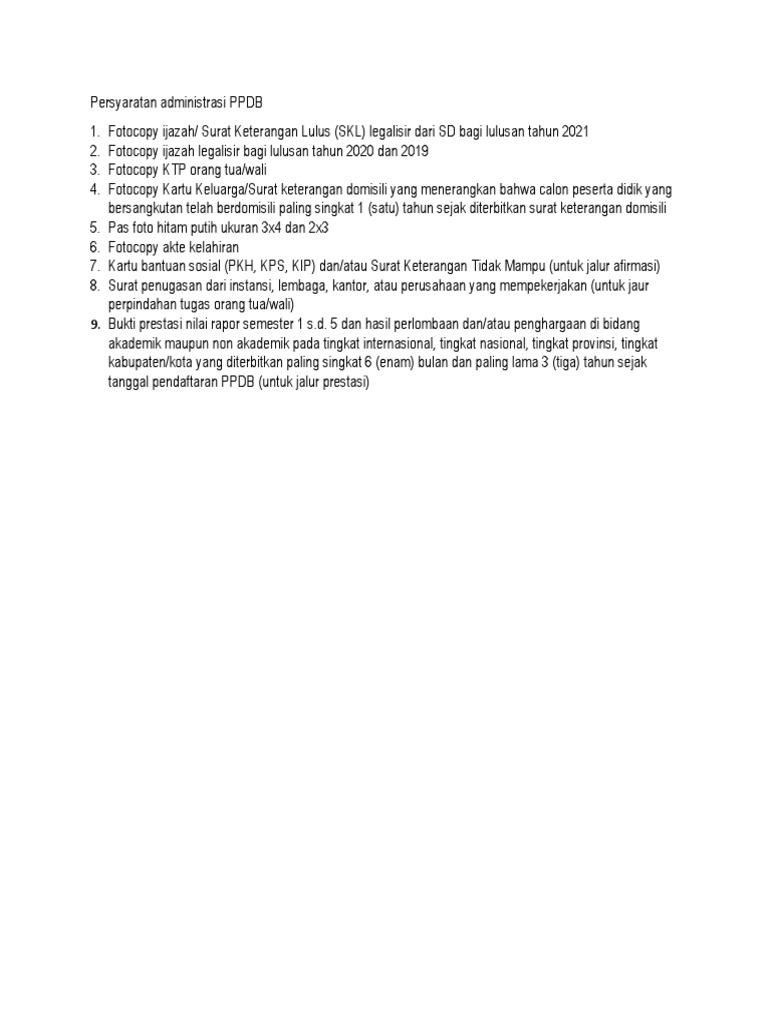 Persyaratan Administrasi PPDB | PDF | Karier & Perkembangan