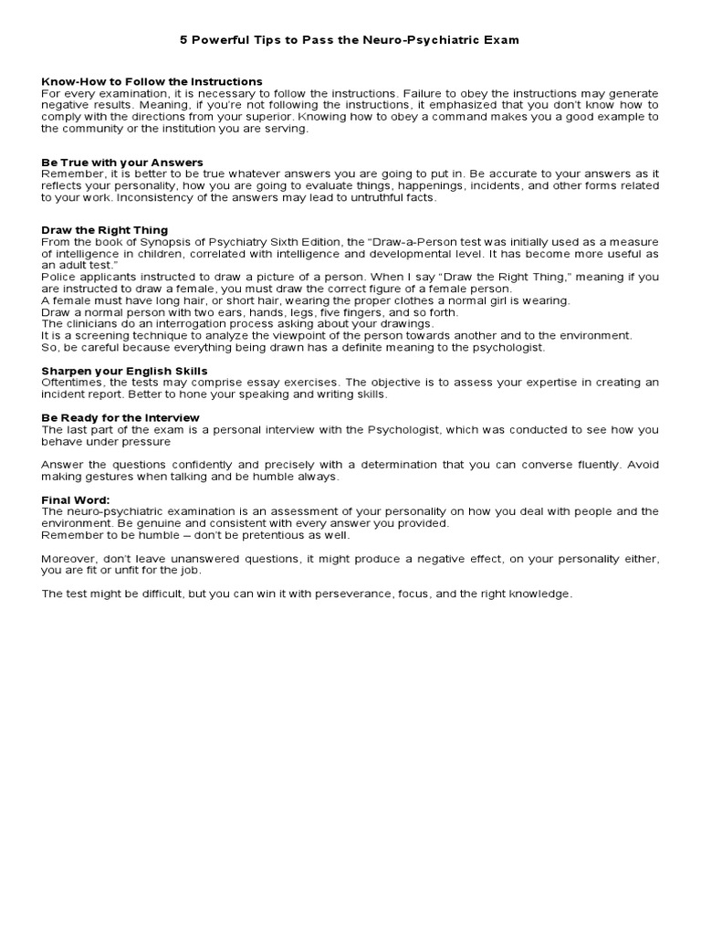5 Powerful Tips To Pass The Neuro-Psychiatric Exam | PDF | Philippines