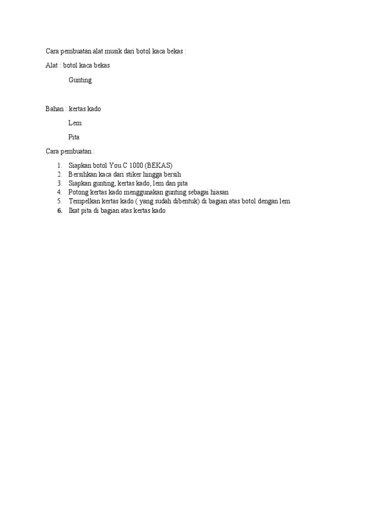 Cara Pembuatan Alat Musik Dari Botol Kaca Bekas Pdf