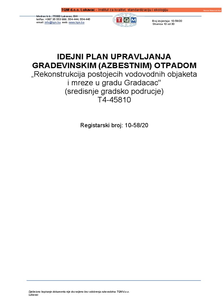 Plan Upravljanja Građevinskim (Azbestnim) Otpadom | PDF