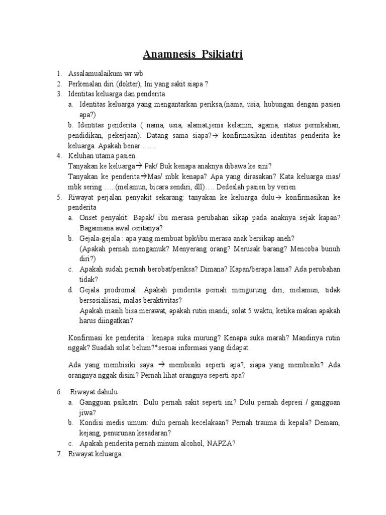 Anamnesis Psikiatri | PDF
