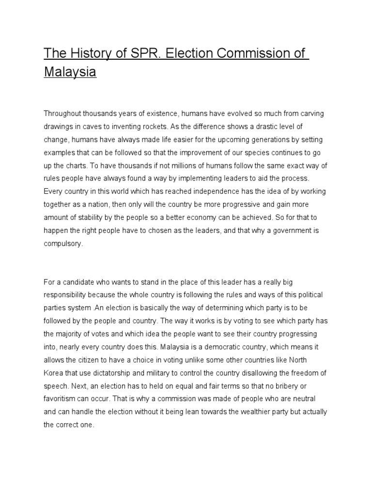 The History of SPR. Election Commission of Malaysia | PDF | Asia ...