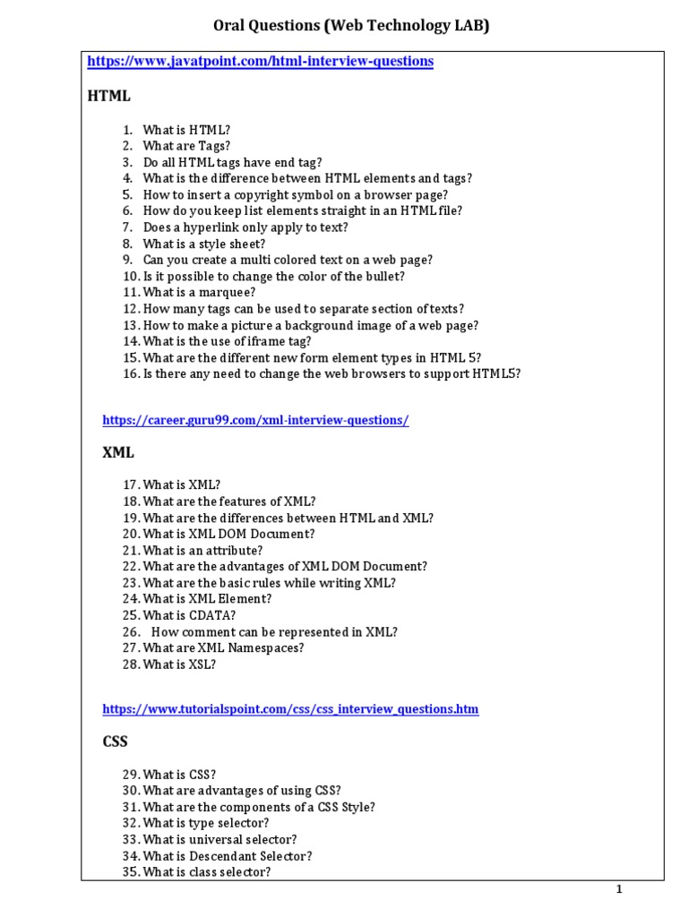 Oral Question Bank | PDF | Html Element | Ajax (Programming)