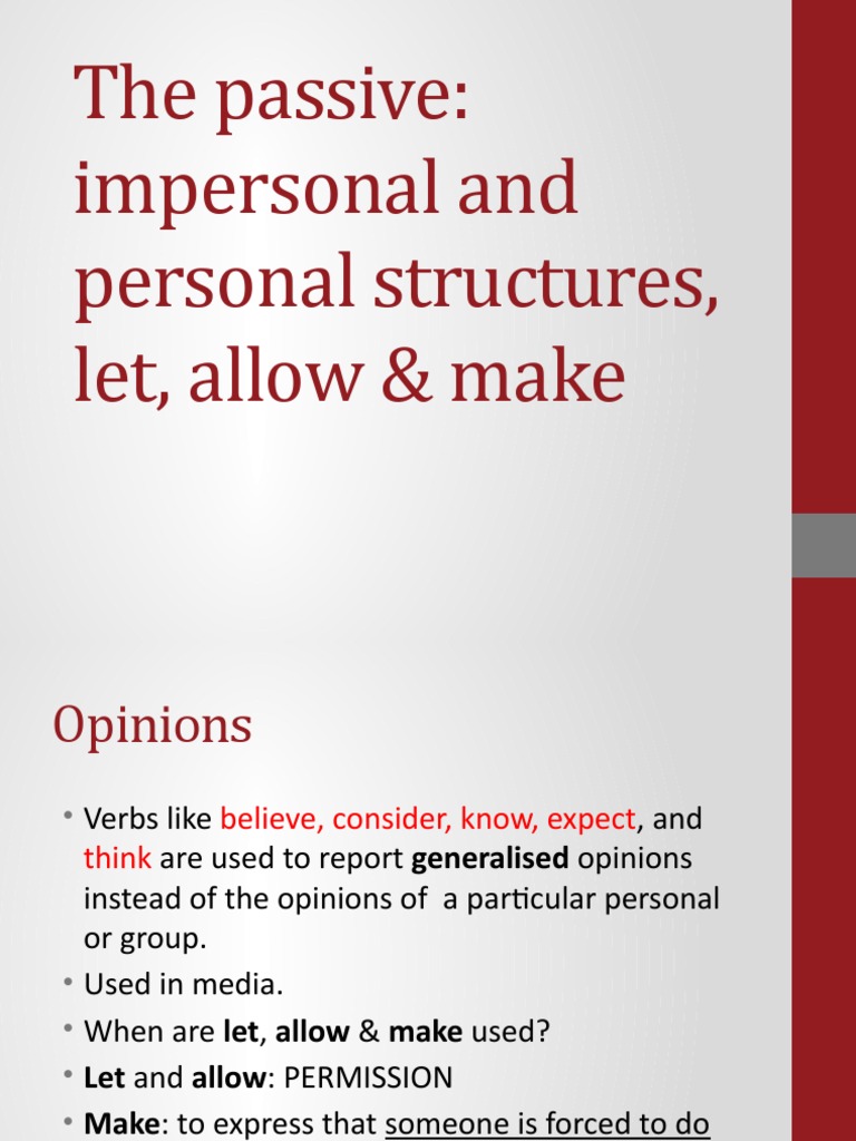 Passive Voice Impersonal Personal Structures Grammar Drills Grammar ...