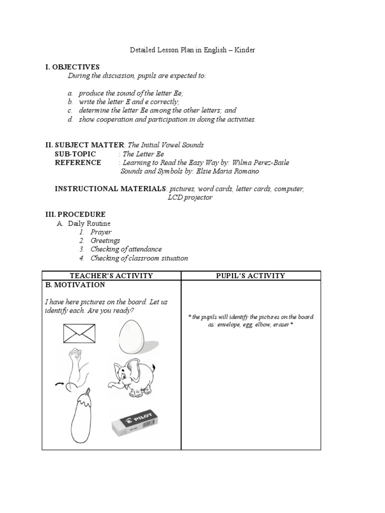 Detailed Lesson Plan in English Kinder | PDF | Lesson Plan | Education ...