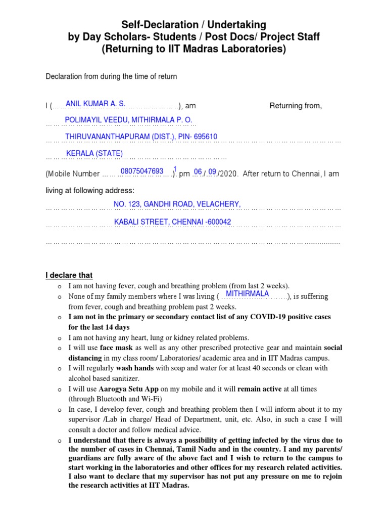 Self-Declaration / Undertaking by Day Scholars-Students / Post Docs ...