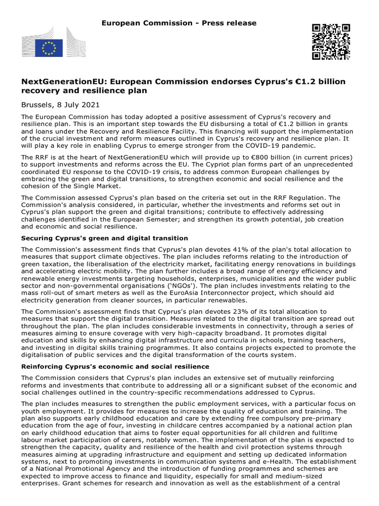 Com 2021 398 Cyprus Press Release en | PDF | Climate Resilience ...