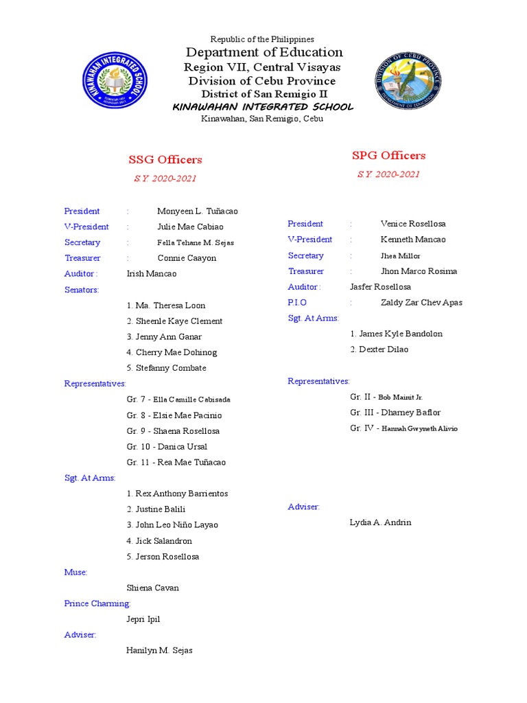 Department of Education: SPG Officers SSG Officers | PDF