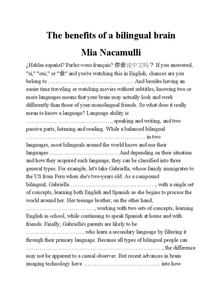 The Benefits of A Bilingual Brain | PDF | Multilingualism | Language ...