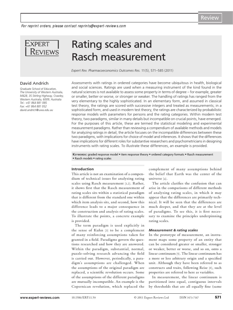 Andrich - Rating Scales and RMM | PDF | Statistics | Scientific Method
