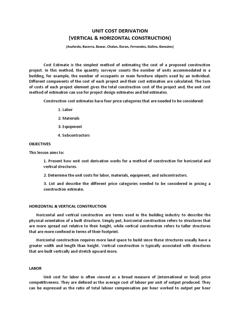Unit Cost Derivation in Construction | PDF | Labour Economics | Carpentry