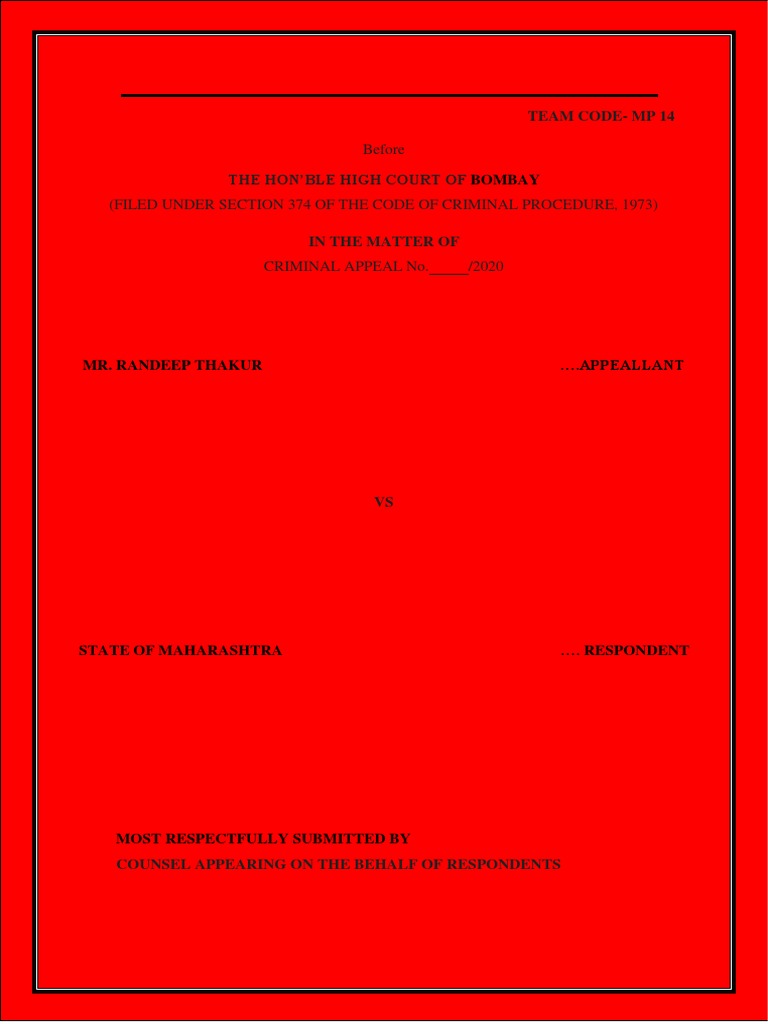 Respondent Memorial | PDF | Insanity Defense | Burden Of Proof (Law)