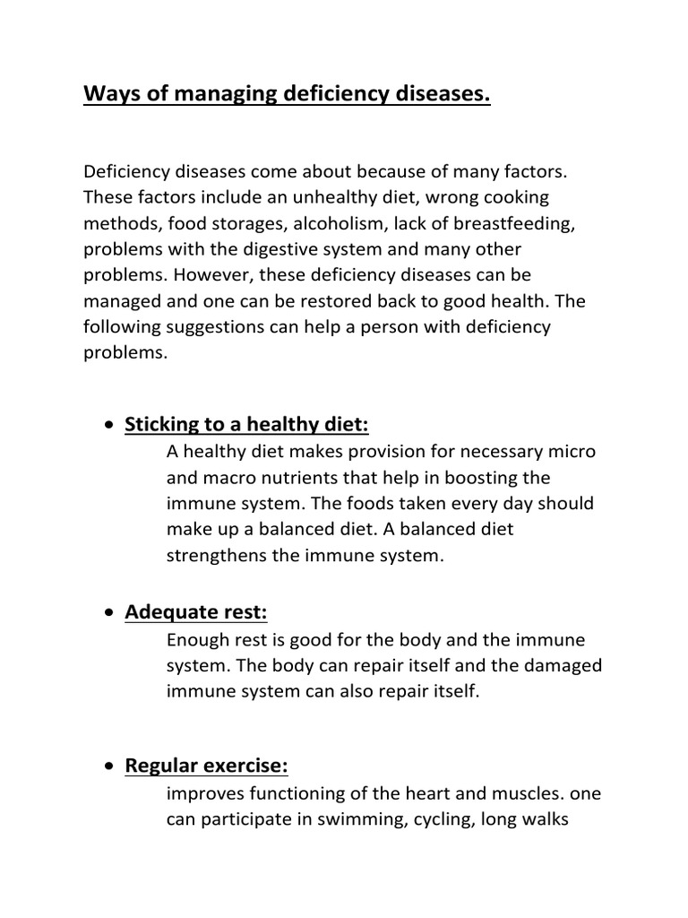 Ways of Managing Deficiency Diseases | PDF | Foods | Malnutrition