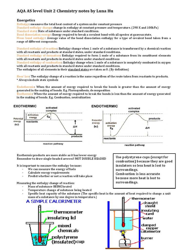 Revision Notes - Unit 2 AQA Chemistry A-Level | PDF | Chemical ...