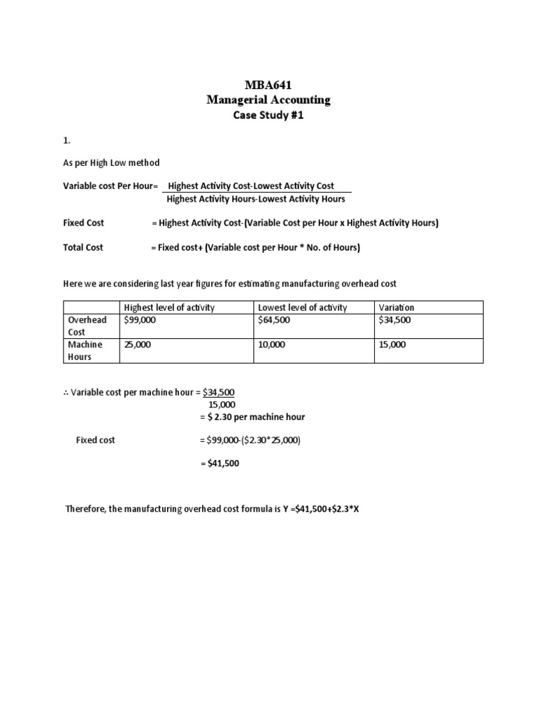 Managerial Accounting Case Study 1 | Download Free PDF | Regression ...