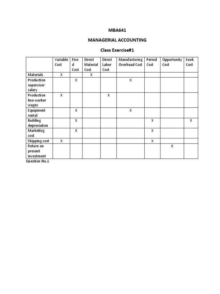 Managerial Accounting Class Exercise1 | PDF | Cost | Accounting