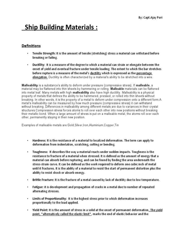 Key Properties of Shipbuilding Materials | PDF | Deformation ...