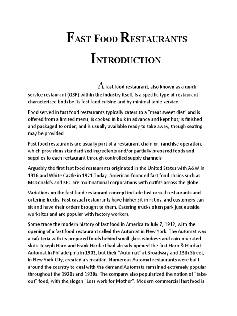 Fast Food Introduction | PDF | Fast Food Restaurants | Food Industry