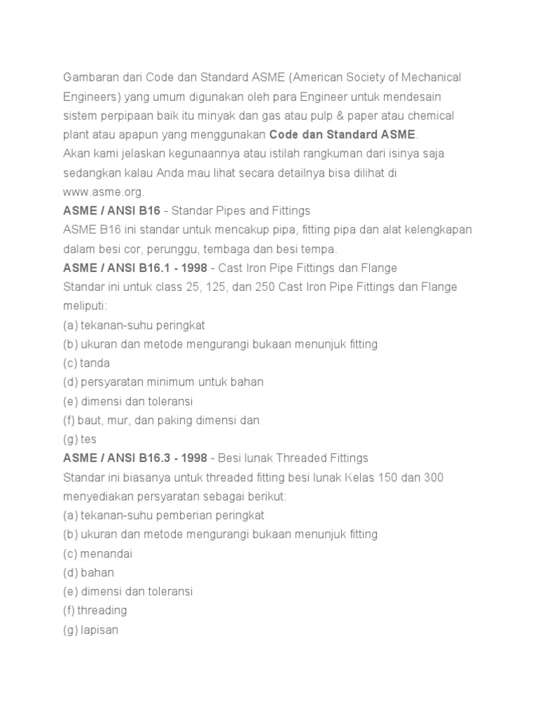 Panduan Standar ASME untuk Piping | PDF