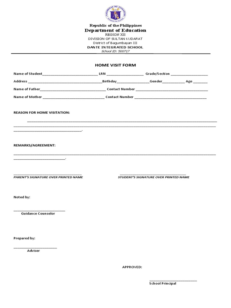 Department of Education: Home Visit Form | PDF