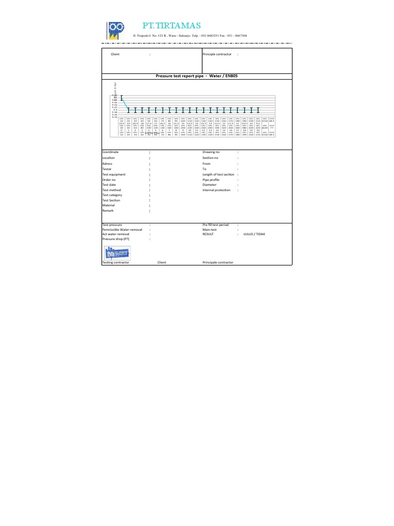 PT - Tirtamas: Pressure Test Report Pipe - Water / EN805 | PDF ...