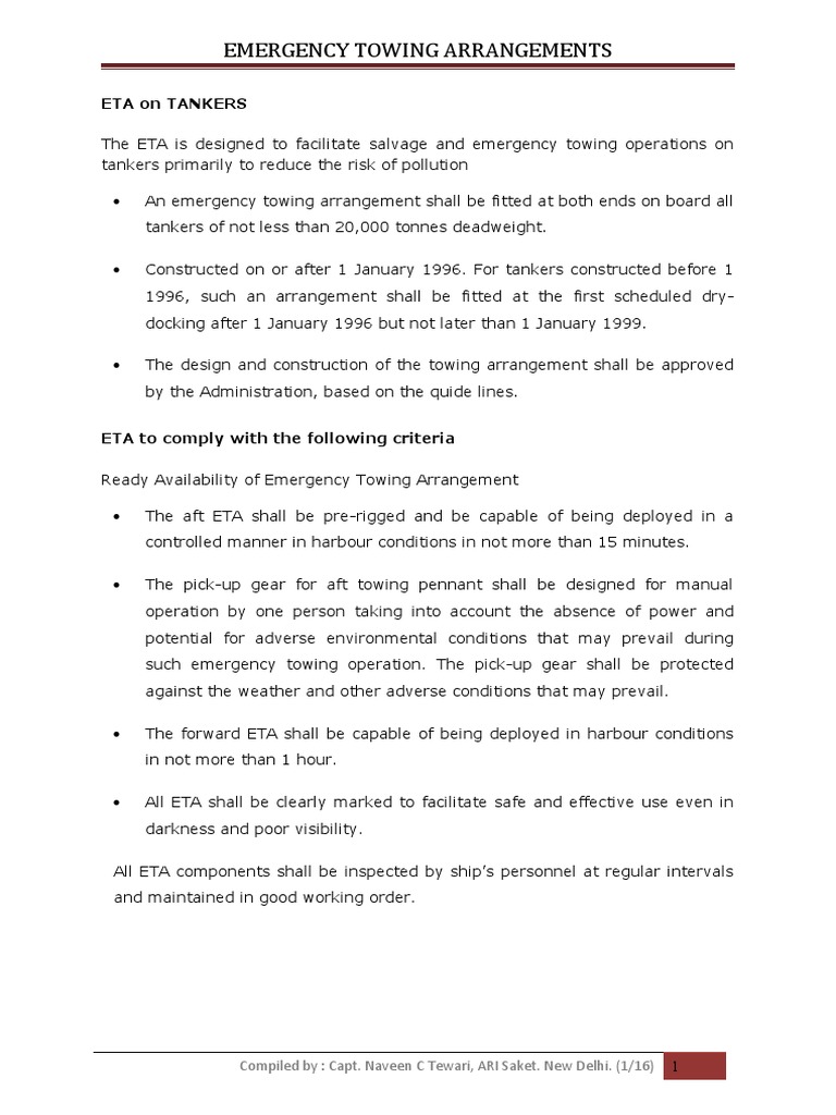 Emergency Towing Arrangements: Eta On Tankers | PDF | Tugboat | Anchor
