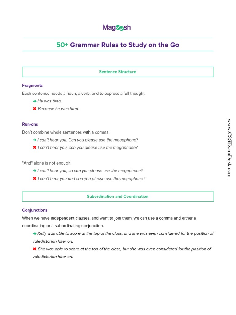 Sat 50 Grammar Rules Magoosh Pdf Comma Verb