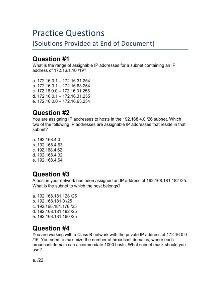 Subnetting Practice Exercises | PDF | Ip Address | Computing